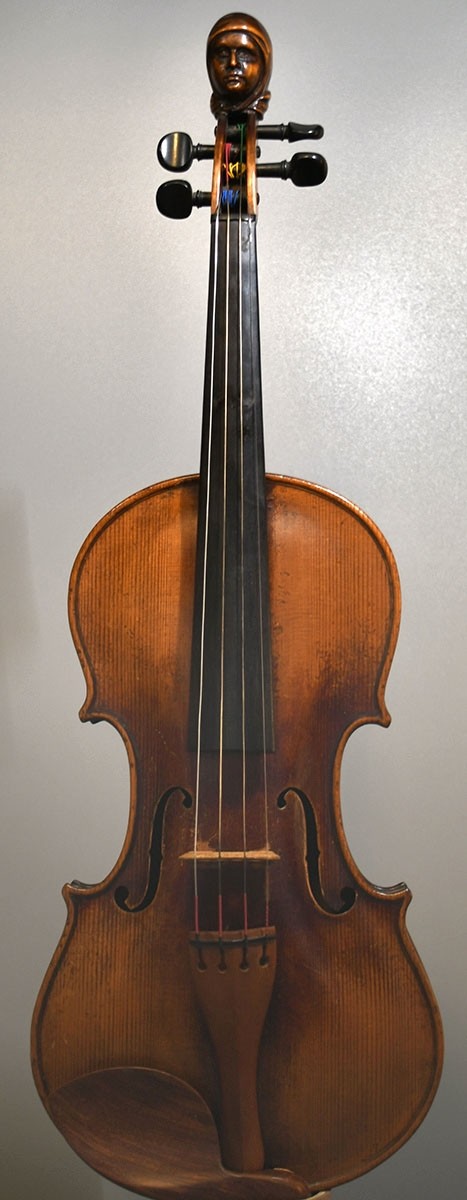 Woman Head violin, Klingenthal violin circa 1890, one piece back